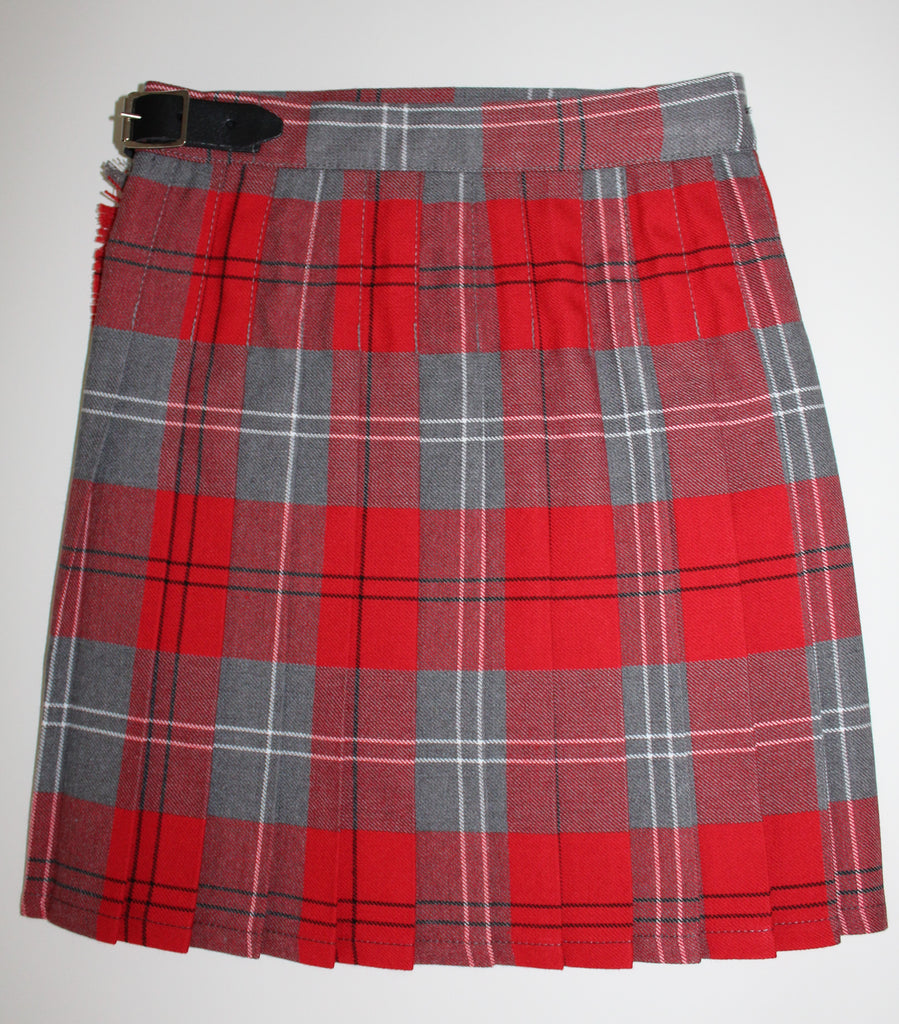 Red and grey checked primary school tartan kilt with adjustable waist ...